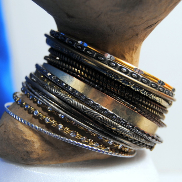 Jewelry | Bangles 25 Set Gold Silver W Texture Accents | Poshmark